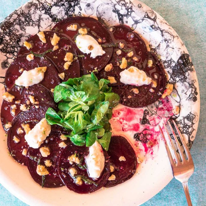 Beet Carpaccio with Goat Cheese - Six Hungry Feet