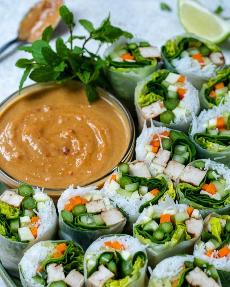 Vegan Green Summer Rolls with Peanut Sauce - Six Hungry Feet