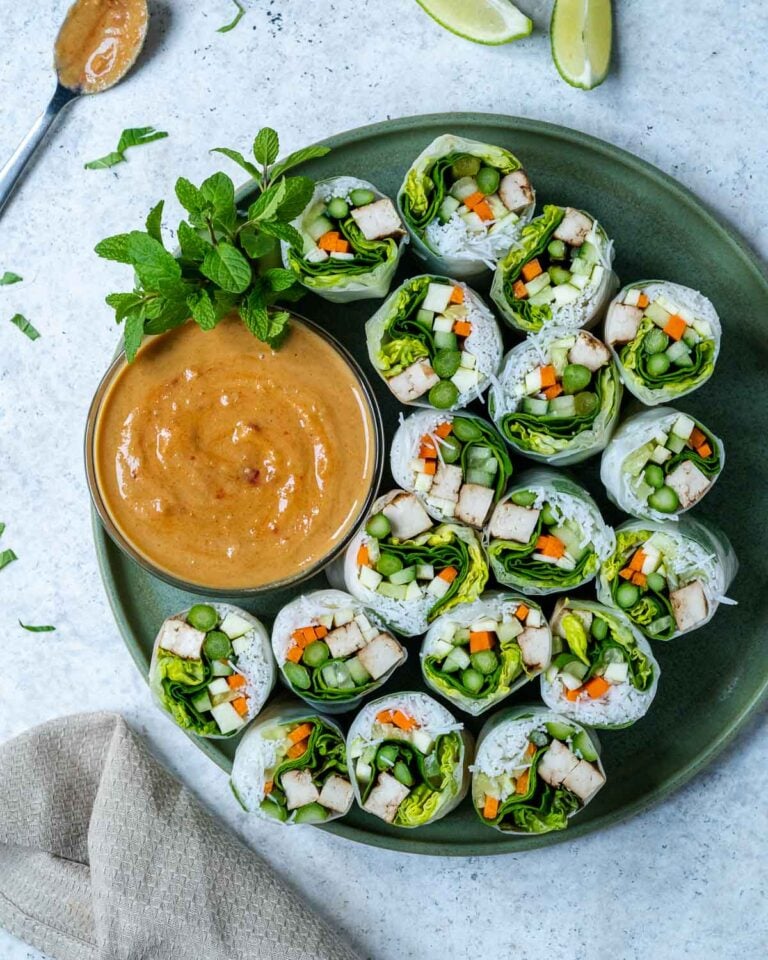Vegan Green Summer Rolls with Peanut Sauce - Six Hungry Feet