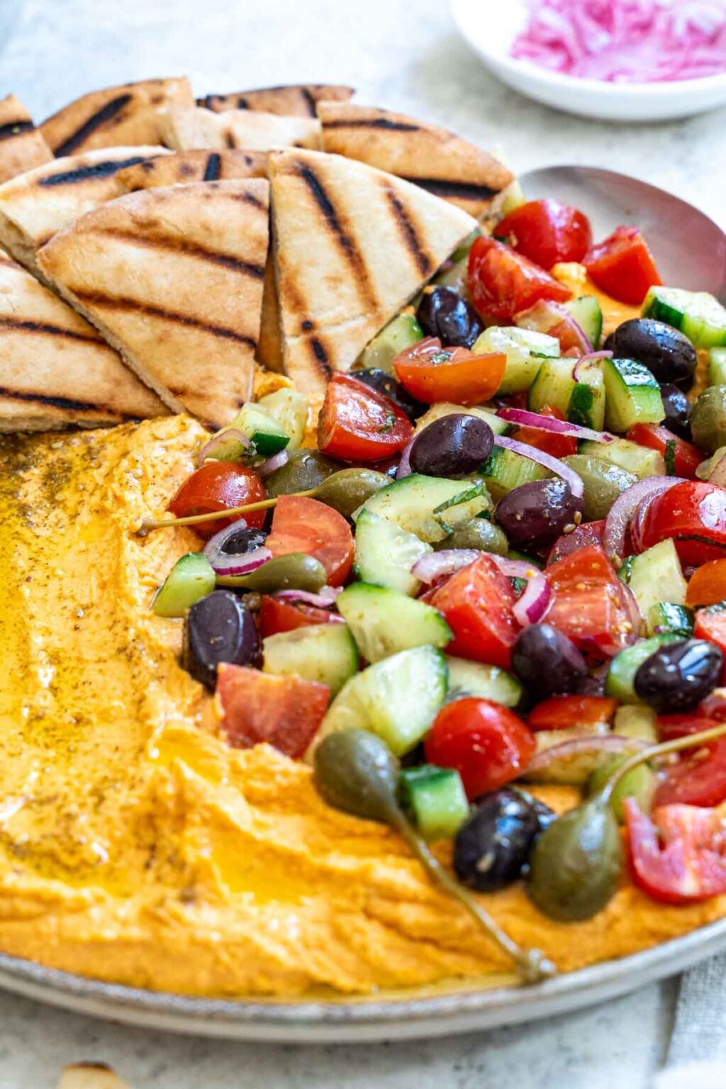 Mediterranean Loaded Hummus - Six Hungry Feet - Main Dish - Vegan