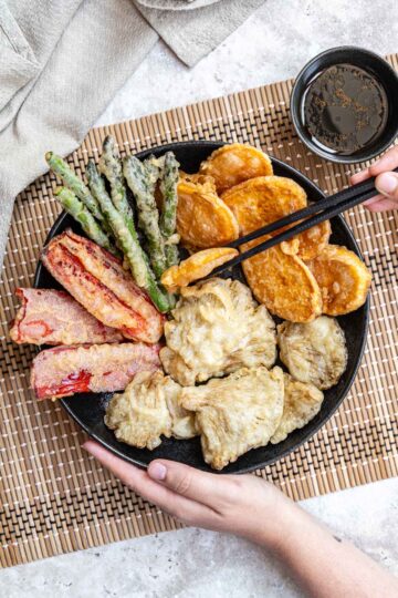 Mixed Vegetable Tempura with Homemade Dipping Sauce - Six Hungry Feet