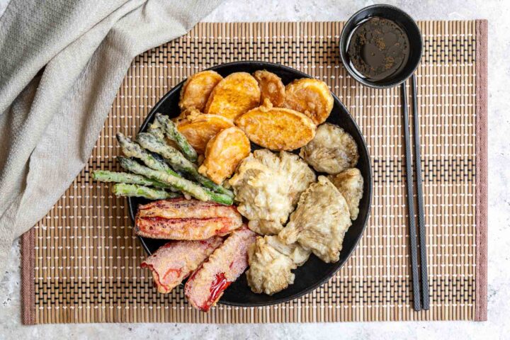 Mixed Vegetable Tempura with Homemade Dipping Sauce - Six Hungry Feet